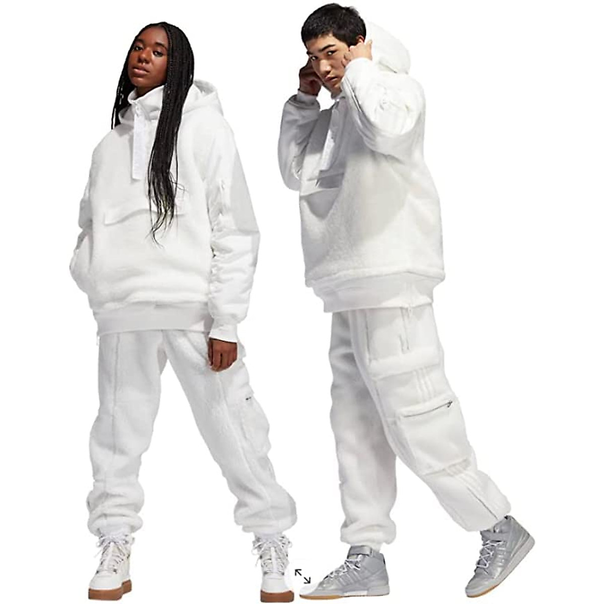 ADIDAS ORIGINALS X IVY PARK UNISEX SHERPA 1/2 ZIP LAYERED JACKET - CORE WHITE, SMALL