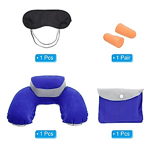 PATIKIL Neck Pillow for Sleeping Travel, 1 Set Portable Head Neck Support Inflatable Pillow Includes Storage Pouch, for Airplane Car Train Office, Blue