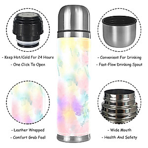 Stainless Steel Leather Vacuum Insulated Mug Flowers Thermos Water Bottle for Hot and Cold Drinks Kids Adults 16 Oz