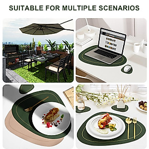 Placemats Set of 6 Double-Sided Leather Washable Heat Resistant Placemats with Coasters Waterproof Oil-Proof Wipeable Place Mats for Kitchen Table Dining Patio Indoor Outdoor Table Mats-Green