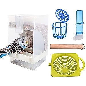 Hamiledyi Parrot Feeder Cage Accessories Supplies Automatic Bird Feeder Fruit Vegetable Holder Cage Hanging Basket Water Dispenser Parakeet Cage Perch for Small Cockatiels Lovebirds