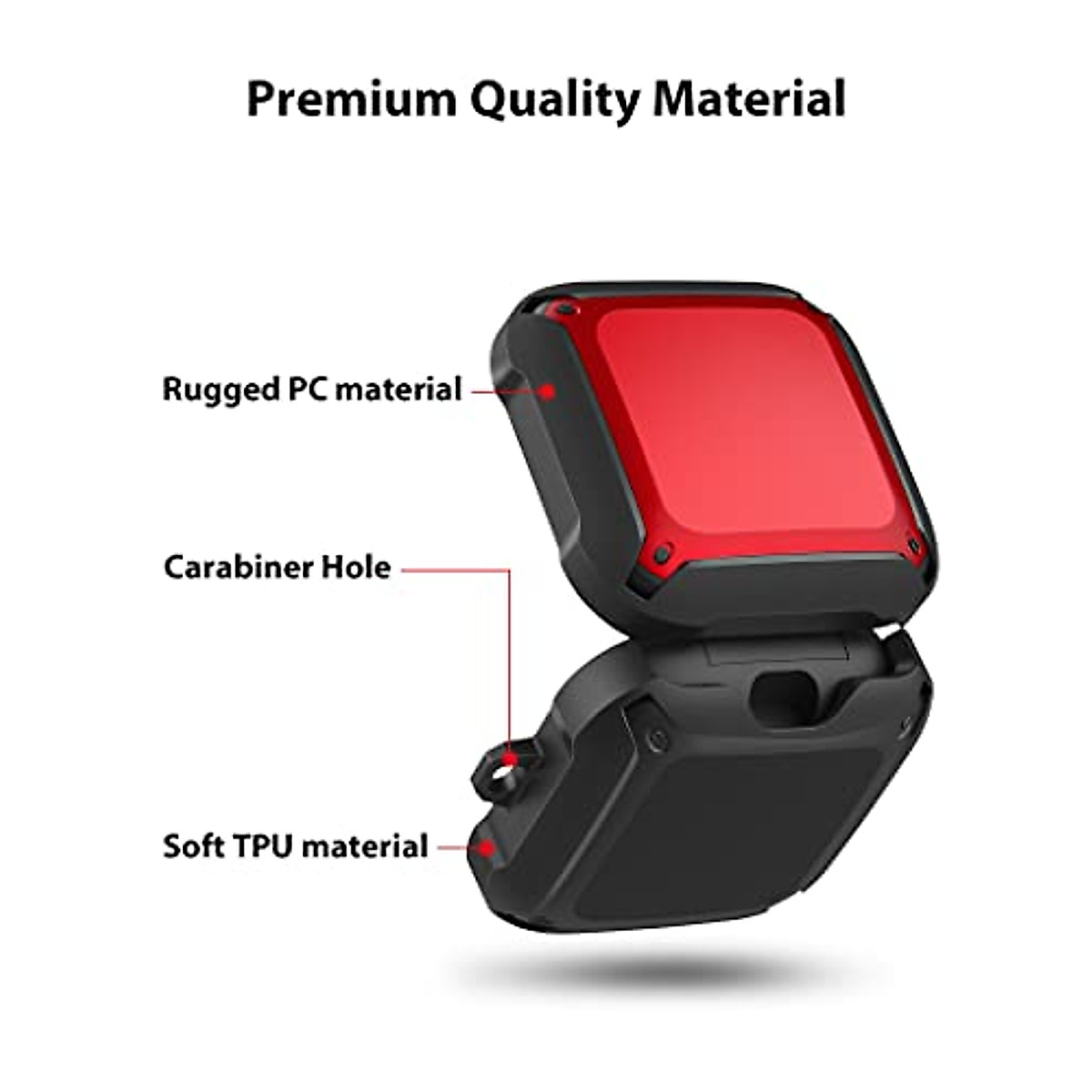 iMangoo for Beats Fit Pro Case Cover, Full-Body Protective Rugged Hard PC Soft TPU Armor Earbuds Case for Beats Fit Pro 2021 Headphones Accessories Charging Shell Protector with Carabiner Black/Red