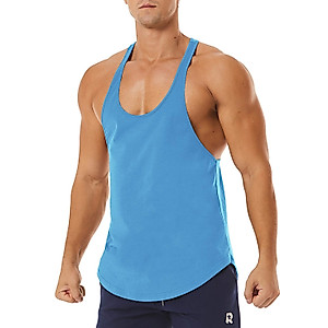 ROWILUX Men's Workout Quick Dry Soft Gym Bodybuilding Stringer Tank Tops (Sky Blue, L)