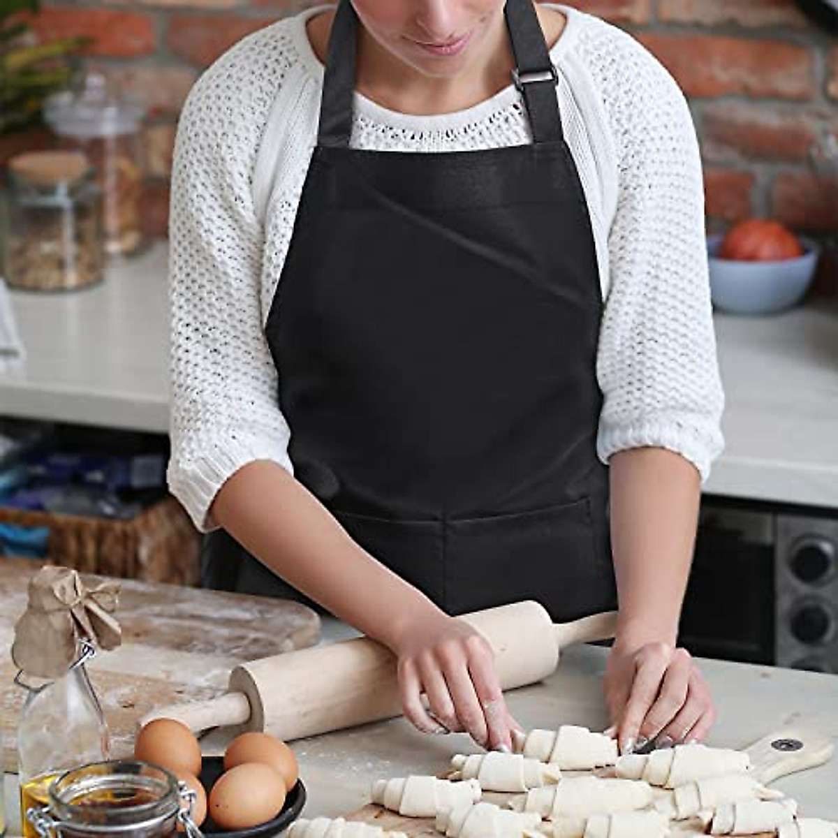 Black Apron for Women 2 Packs with Pockets Adjustable Bib Aprons for Chef, Men, Unisex, Servers, Water Oil Stain Resistant, for Cooking Kitchen Restaurant - (Black)