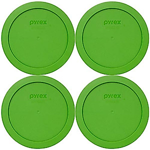 Pyrex 7201-PC Lawn Green Round Plastic Food Storage Replacement Lid, Made in USA - 4 Pack