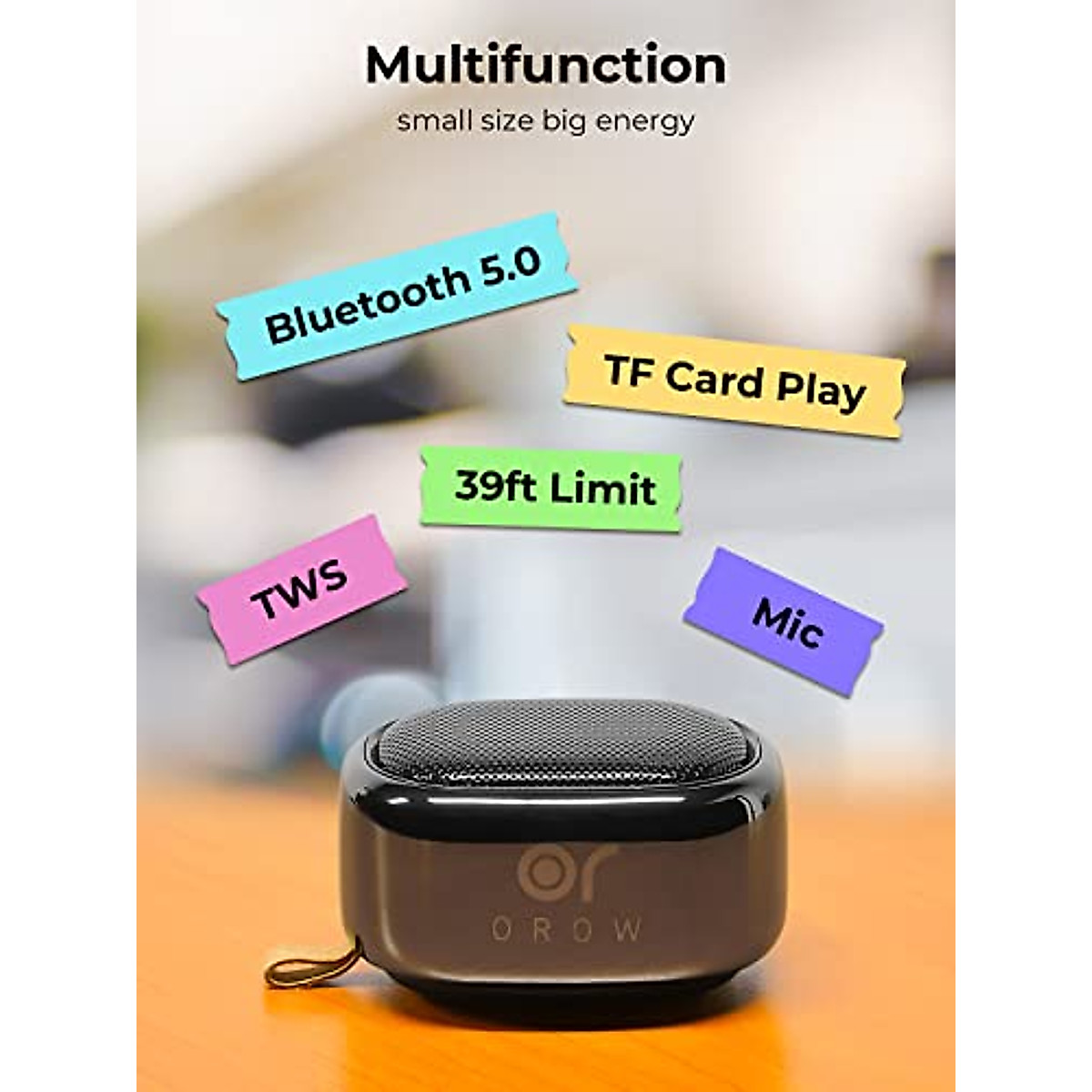 OROROW Small Bluetooth Speaker,Mini Portable Wireless Speaker,49-Foot Bluetooth Range,Enhanced Bass,Support TF Card,Bluetooth Speaker for iPhone,Travel,Hiking,Car,Gift(Gray)