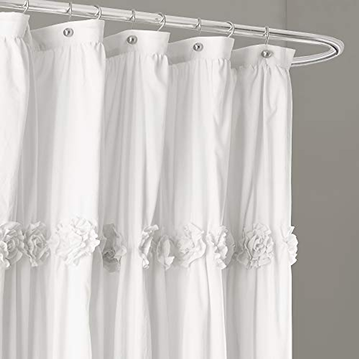 Lush Decor Darla Ruched Floral Bathroom Shower Curtain, 72” x 72”, White