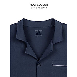 DAVID ARCHY Men's 100% Cotton Long Button-Down Sleepwear Pajama Set (M, Navy Blue)