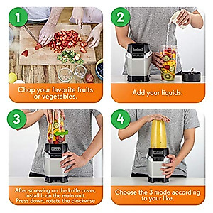 NutriChef Personal Electric Single Serve Blender-Small Professional Kitchen Countertop Mini Blender for Shakes and Smoothies w/Pulse Blend, Convenient Lid Cover, Portable 20 & 24 Oz Cups NCBL1000.5