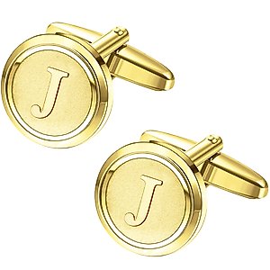 LOYALLOOK Initial Gold Cufflinks for Men Gold Cuff Links Personalized Copper CuffLinks Letter Cufflinks Gift for Groom Husband Father Initial H