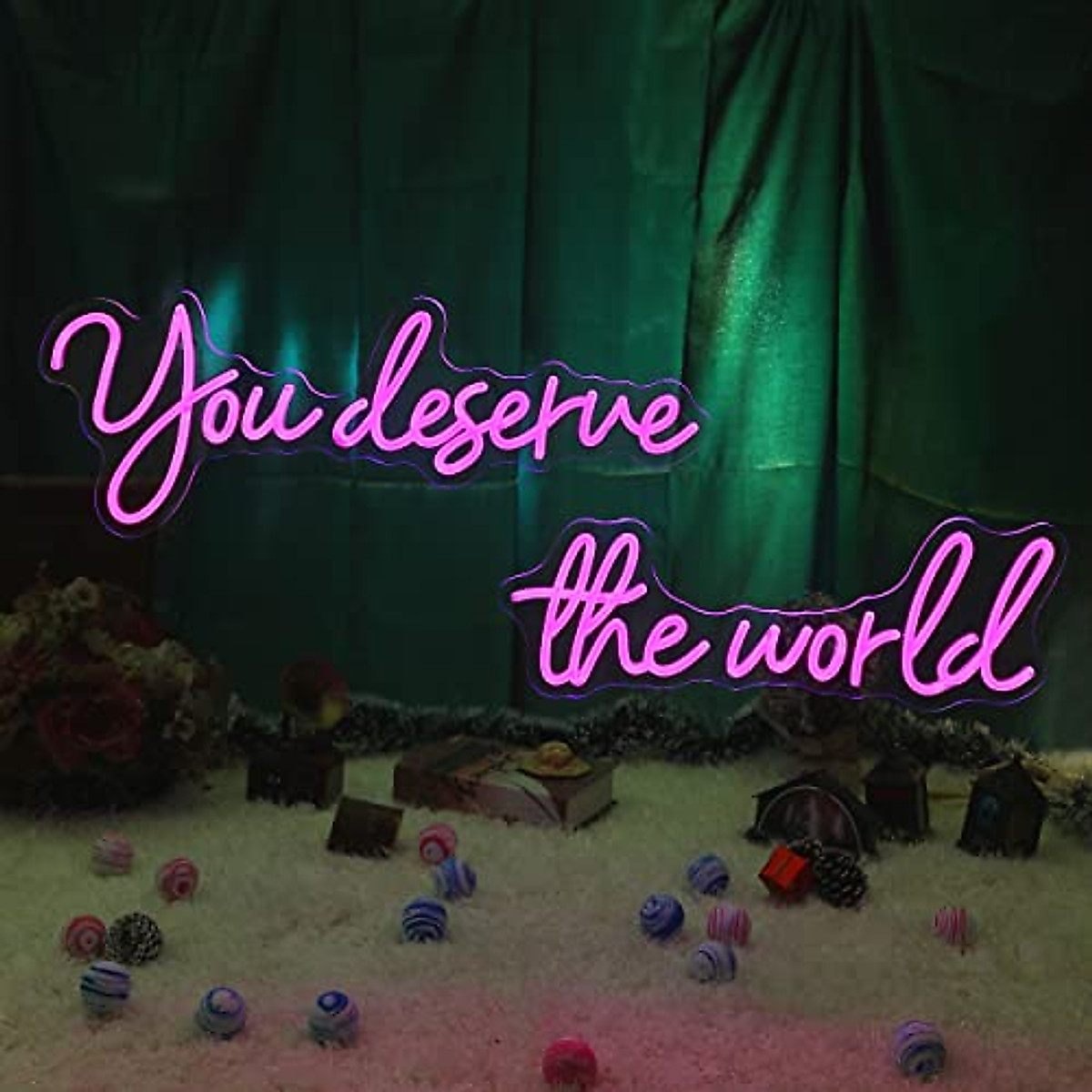 Yeeficent Neon Sign, Positive Vibes Only Neon Sign for Wall Decor, 23 x 11.5 Inch Large Dimmable Custom Neon Signs for Bedroom, Personalized Light Up LED Sign, Neon Decorations Customizable (Pink-You Deserue The World)