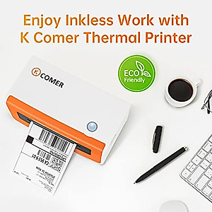 K Comer Shipping Label Printer 150mm/s High-Speed 4x6 Direct Thermal Label Printing for Shipment Package 1-Click Setup on Windows/Mac,Label Maker Compatible with Amazon, Ebay, Shopify, FedEx,USPS,Etsy