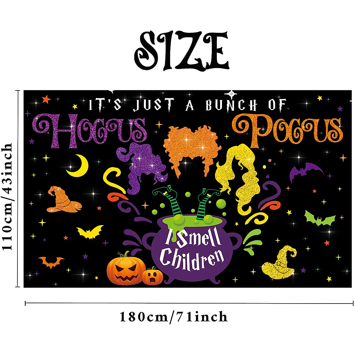 Large 71" X 43" Hocus Pocus Backdrop Decorations for Halloween Party Background Witch Sisters Backdrop, It's Just A Bunch of Hocus Pocus Banner for Hocus Pocus Halloween Decorations