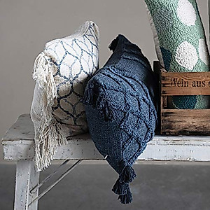 Creative Co-Op Stonewashed Cotton Blend Slub Tufted Chevron Pattern & Tassels, Blue Pillow