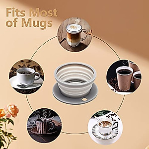MQQFU Paperless Collapsible Pour Over Coffee Dripper, Portable Reusable Pour Over Coffee Maker with Stainless Steel Mesh Screen, Perfect for Single Cup Brewing, Travel, Camping, Home, Office (Grey)