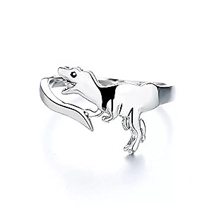 COLORFUL BLING 4Pcs Dinosaur Rings Stegosaurus Tyrannosaurus Triceratops Adjustable Rings for Hip Hop Hippie Style Cool Jewelry Women Men (4Pcs)