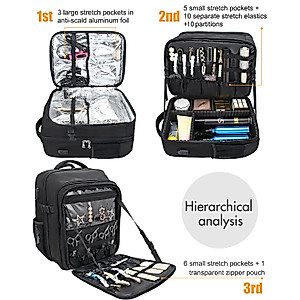 MONSTINA Barber Travel Backpack,16.5" Large Makeup Train Case for Hairdresser,Professiona Hairstylist Organizer Hairdressing Tool Box,Insulated Compartment,USB External Charging