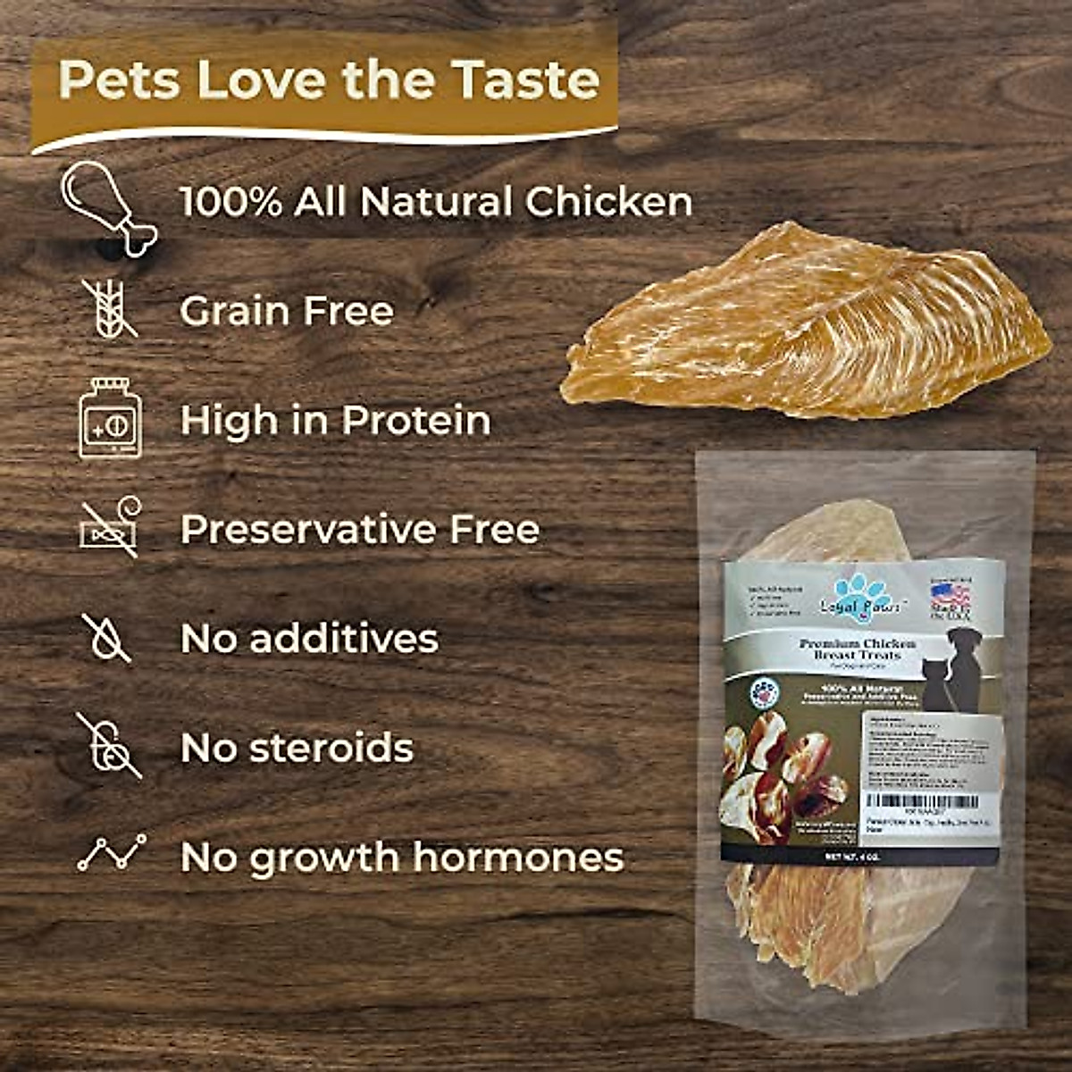 Loyal Paws Chicken Jerky Dog Treats Made in USA Only - Natural, Healthy, Premium, Human Grade, 100% Chicken - Grain Free - Training Treats for Small, Medium, and Large Dogs 4oz