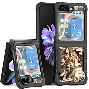CoverON Heavy Duty Designed for Samsung Galaxy Z Flip5 Case, Rugged Military Grade A Hard Plastic Hybrid TPU Rubber Grip Protective Rigid Armor Cover Fit Samsung Galaxy Z Flip 5 Phone Case - Camo