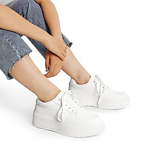 DREAM PAIRS Women Fashion Sneakers Platform Chunky Tennis Walking Lace-Up Comfortable Walking Shoes,SDFN2375W White Size 7.5