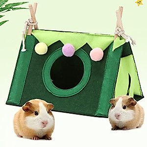 LUOZZY Hamster Tent Hamster Hideout Houses Guinea Pig Hideaway Small Animal Tents Hedgehog Bed Wooden Stick Triangle Tent Pet Supply