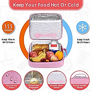 MAISON HUIS Bento Lunch Box for Kids With 8oz Soup Thermos, Leakproof Lunch Compartment Containers with 4 Compartment Bento Box, Thermos Food Jar and Lunch Bag, BPA Free,Travel, School(Vogue Patches)