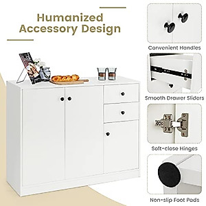 PETSITE Buffet Cabinet, Kitchen Sideboard with Storage Cabinets & Drawers, Modern Credenza Coffee Bar Server Console Table Cupboard for Entryway Living Dining Room, White