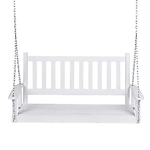 Shine Company 4216WT Maine Wood Porch Swing | Hanging Swing Bench with Chains – White