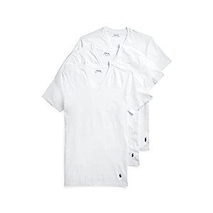 POLO RALPH LAUREN Underwear Men's 3 Pack Slim Fit V Neck Tees, White, L