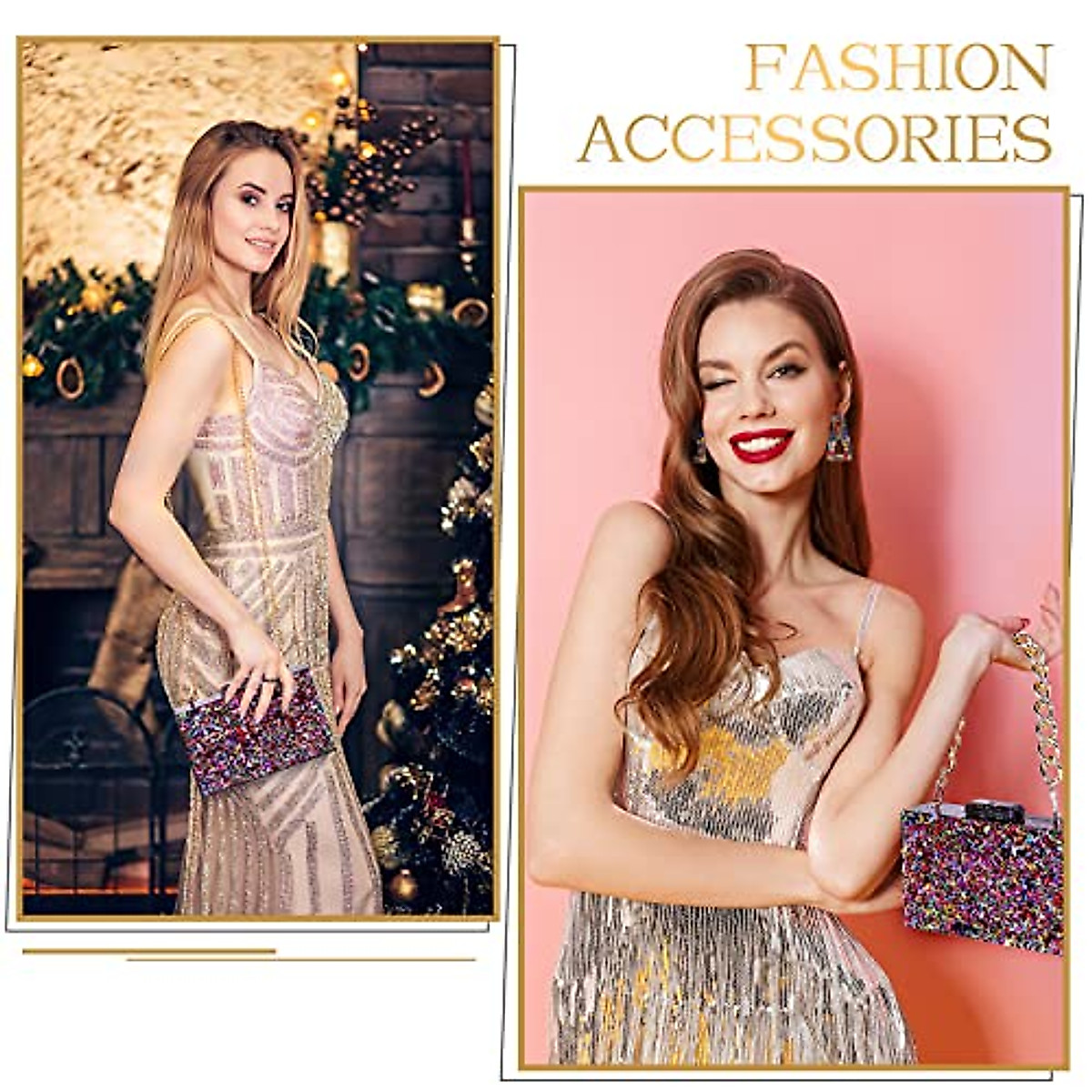 BOBOKA Acrylic Clutch Purses with Rhinestone Rectangle Dangle Earrings Glitter Purse for Women Multicolor Perspex Geometric Patterns Banquet Evening Bag Shoulder Crossbody Handbags