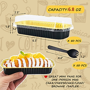 LNYZQUS Aluminum Foil Mini Loaf Pans with Lids 50 Pack, 6.8oz Rectangle Baking Cups Muffin Tins,Disposable Baking Tins Mini Baking Pans Holders -Black In Gold