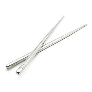 TMAX Smooth Stainless Steel Chopsticks - 5 Pairs Silver Reusable Dishwasher Safe Metal Chopsticks - Square Lightweight Chop Sticks - Easy to Use and Clean (No Color Fading)