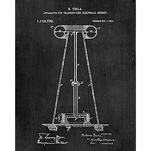 Nikola Tesla Gifts for Engineers - Steampunk Wall Decor SIX (8"x10") UNFRAMED Wall Art Patent Prints - Industrial Artwork Home Decor - Electrical, Coil, Nerd, Geek, Science, Physics Decorations