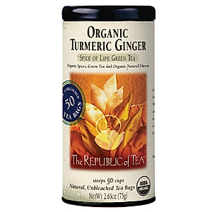 The Republic of Tea — Organic Turmeric Ginger Green Tea Tin, 50 Tea Bags, Naturally Caffeinated