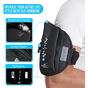HiRui Universal Sports Armband Comfort Running Armband and Wristband Cell Phone Holder for Exercise Workout, Compatible with iPhone 15/14/Plus/Pro/13 Samsung Galaxy All Phones, Adjustable (Black)