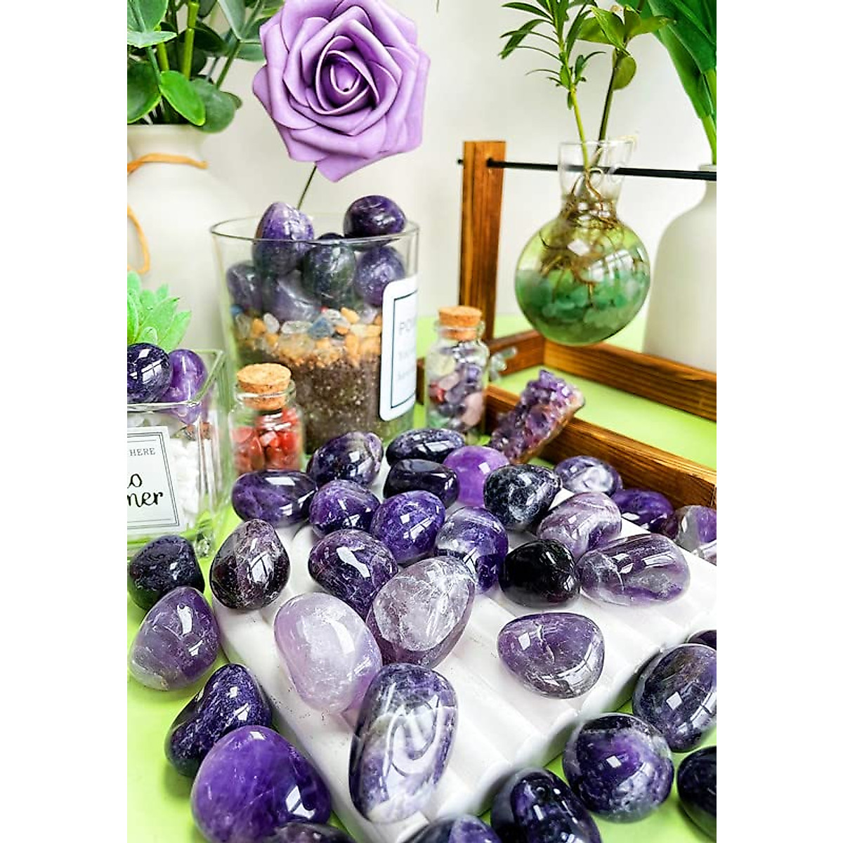 DUQGUHO Amethyst Healing Crystals Stones Set Natural Bulk Crystals Tumbled Polished Irregular Crystal Stones Bulk Rocks 0.45 lbs