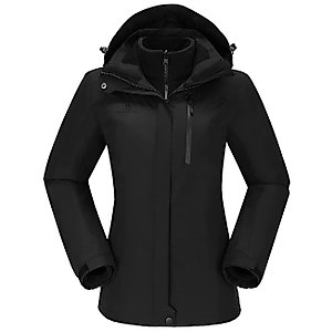 CAMEL CROWN Women's Waterproof Ski Jacket 3 in 1 Winter Coat Windbreaker Snowboard Jackets for Rain Snow Outdoor Hiking Black S