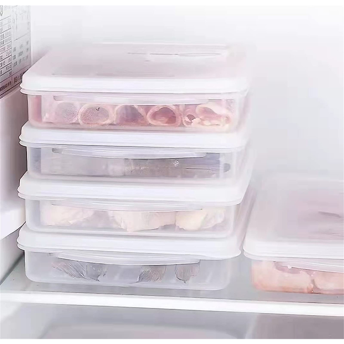 wulikanhua 2 Pack Plastic Bacon Box, Deli Meat Saver Cold Cuts Fridge Keeper, Cheese Food Storage Container with Lid for Refrigerator, Shallow Low Profile Christmas Cookie Holder