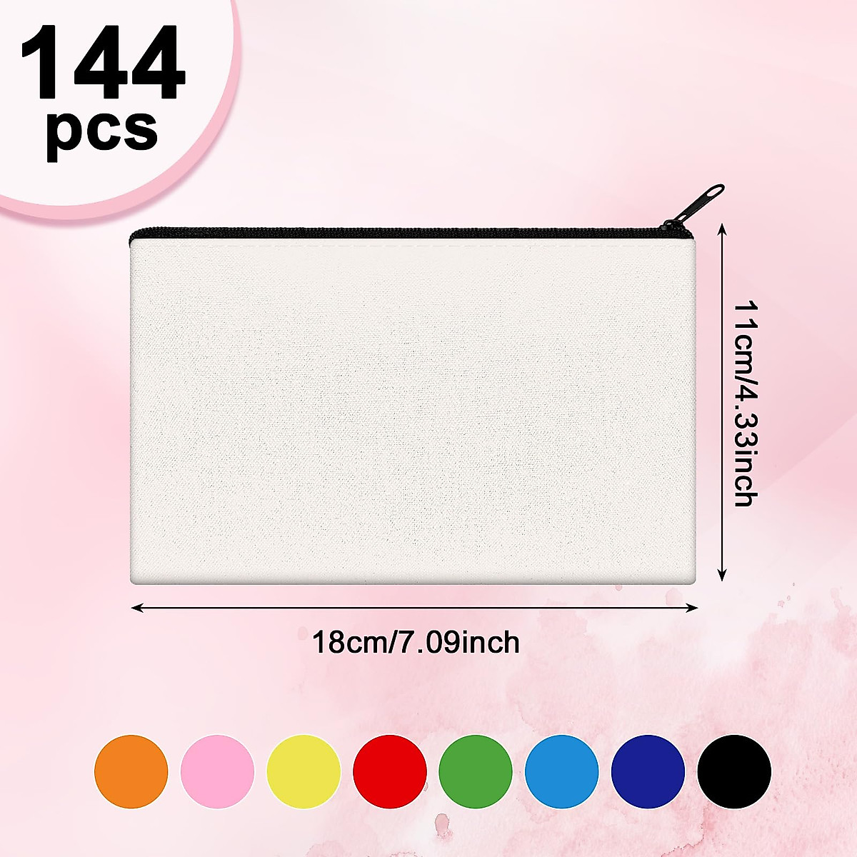 Silkfly 144 Pack Blank Canvas Cosmetic Bags Sublimation Makeup Bags White Pencil Pouch DIY Zippered Multipurpose Pouches Heat Transfer Iron on Pouch Bags for Stationery Toiletries Crafts Use