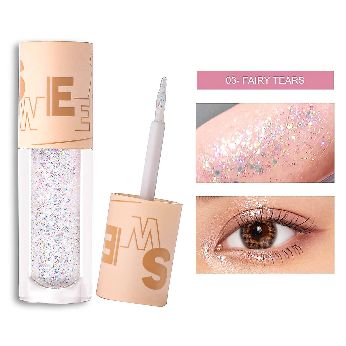 5PCS Liquid Glitter Eyeshadow Set, Shimmer Metallic Eye Shadow Korean Makeup Loose Glitter Glue for Eye Crystals, High Pigmented, Long Lasting, Quick Drying