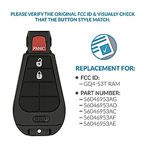 Keyless2Go Replacement for 3 Button Remote Key GQ4-53T 56046953 AG with Durashell Technology