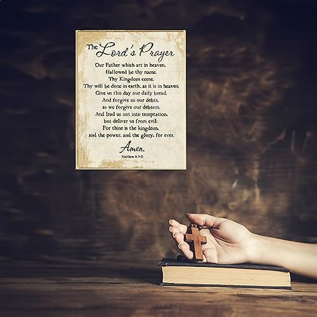 The Lords Prayer - Christian Wall Decor Print, Parchment Paper Bible Inspirational Wall Art Print, Vintage Faith Gift For Living Room Decor Aesthetic, Home Decor, Office Decor, Church, Unframed - 8x10