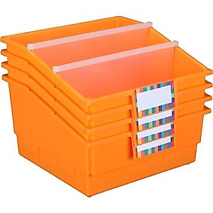 Really Good Stuff 4-Pack Single-Color Picture Book Classroom Library Bins with Dividers