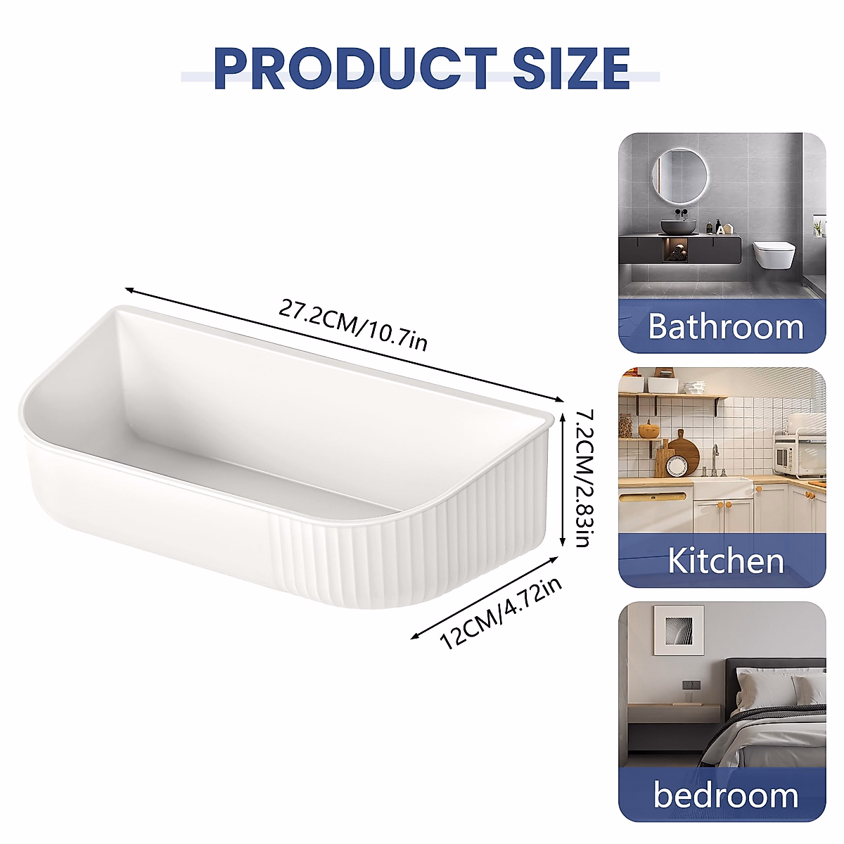 JOMOLA Shower Caddy Shelf Organizer Rack Self Adhesive Bathroom Shelves Basket Home Farmhouse Wall Inside Organization and Storage Decor Rv Accessories White