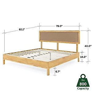 Bme Nipe 14 Inch Deluxe Bed Frame with Adjustable Headboard - Rustic & Bohemian Unique Style with Acacia Wood - No Box Spring Needed - 12 Strong Wood Slat Support - Easy Assembly - King, Natural