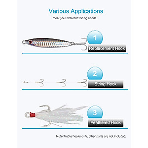 Beoccudo Saltwater Treble Hooks Large Size 4X Strong Triple Fishing Hooks for Big Game Trout Bluefish Salmon Kingfish
