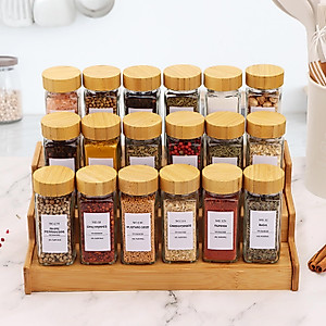 Forhaodejia Spice Jars - 24 Pcs, Spice Jars with Labels, Glass Spice Jars with Bamboo Lids, Seasoning Containers,Empty Glass Spice Container Set, Seasoning Organizer, Kitchen Set, with Pepper Grinder