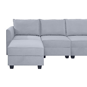 Naomi Home Elizabeth Convertible U Shaped Modular Sofa Sectional Modular Couch with Chaise Oversized Sofa Sleeper Couch for Large Living Room - 7-Seater L Shaped sectional Sofa - Gray