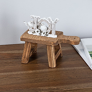 RUSTIX Mini Wooden Stool w/Handle - Rustic Decorative Square Mini Pedestal - Ideal Accent Stool for Small Decor, Plants and Trinkets - 9.4 L x 4.8 H x 4.5 W
