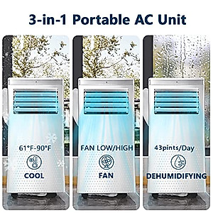 Joy Pebble Portable Air Conditioner,10000BTU Portable AC Unit for Room Cools up to 450 sq.ft, 3 In 1 Air Conditioner with Cool,Fan and Dehumidifier, Remote Control&24Hour Timer